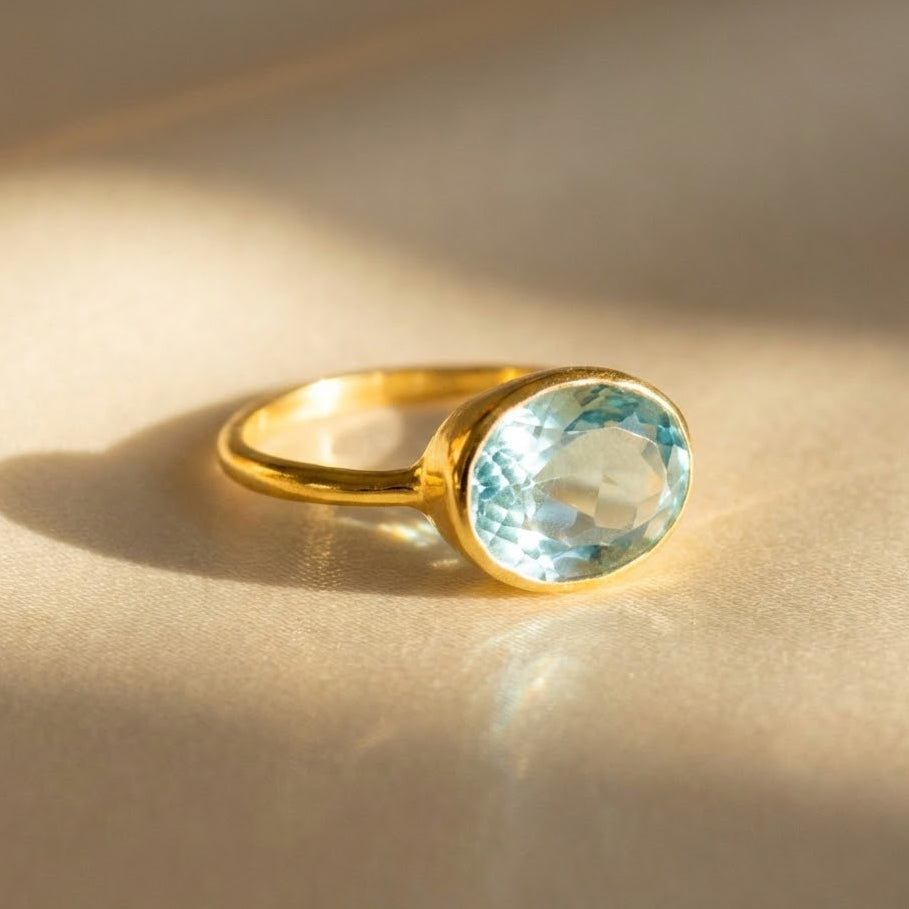 Oval Blue Topaz Ring – Sterling Silver Bezel Set December Birthstone ...