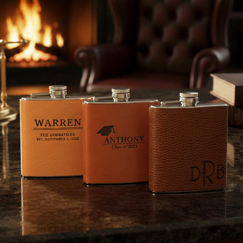 Custom Leather Flask | Engraved Groomsmen, Party, or Father's Day Gift ...