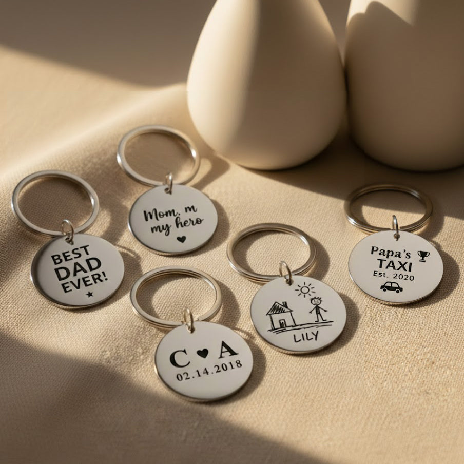 Custom Engraved Circle Keychain | Personalized Family Keepsake Gift ...