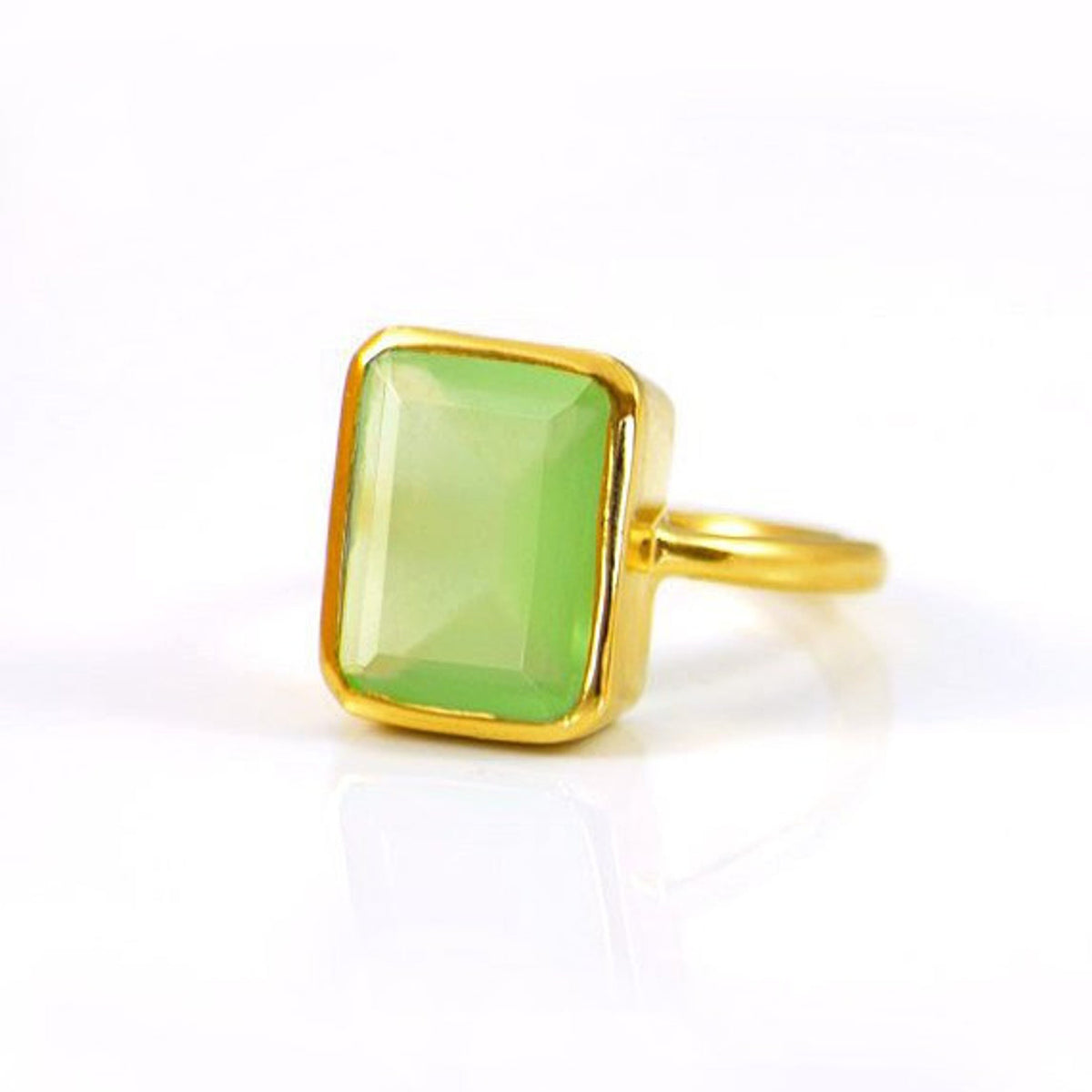 Green Chalcedony rectangle bezel set ring :August Birthstone - Danique ...