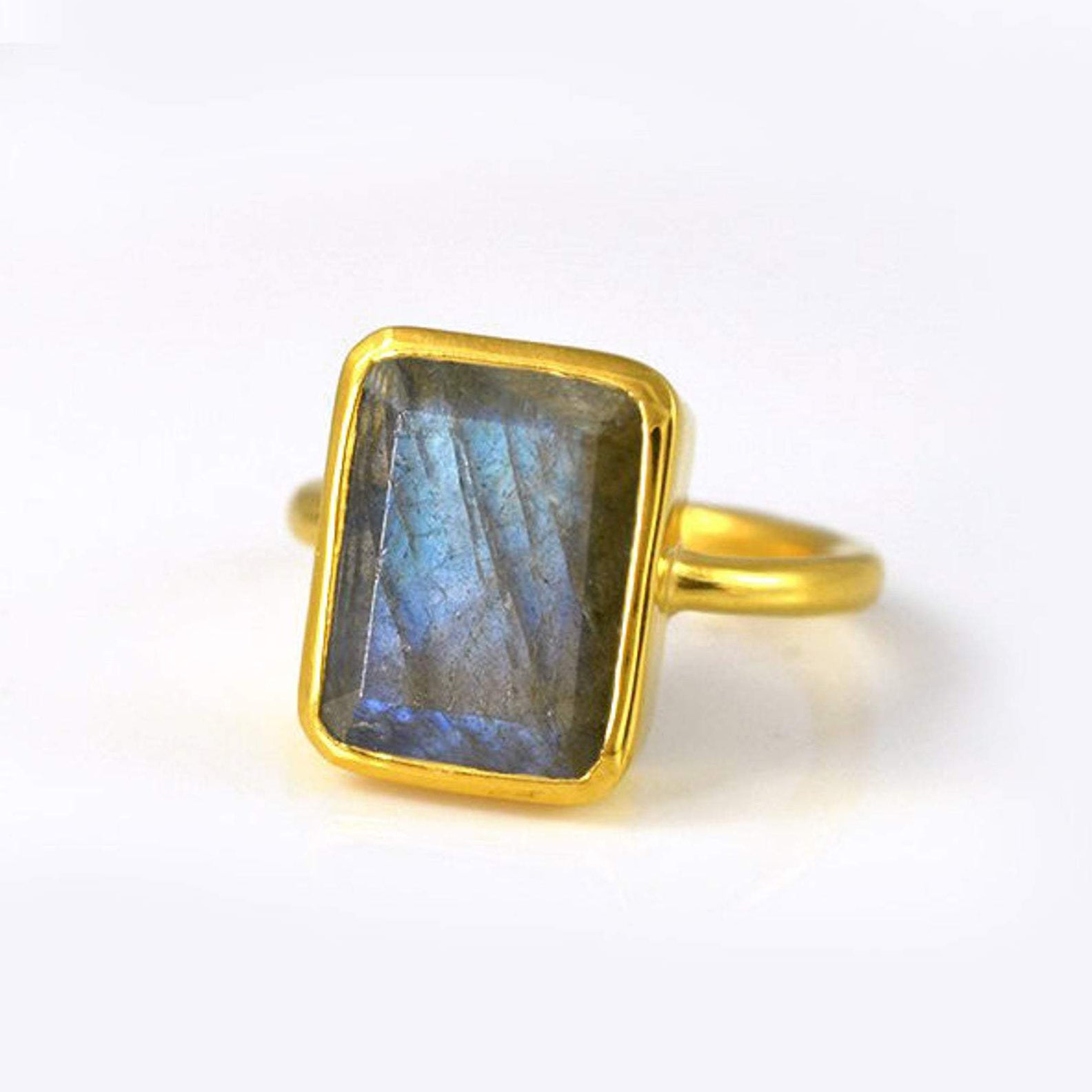 Labradorite large rectangle bezel ring – Danique Jewelry