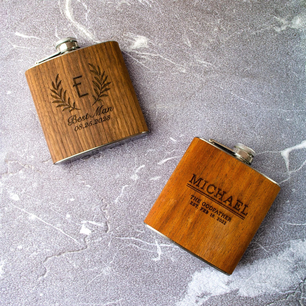 Personalized Engraved Wooden Flask - Danique Jewelry