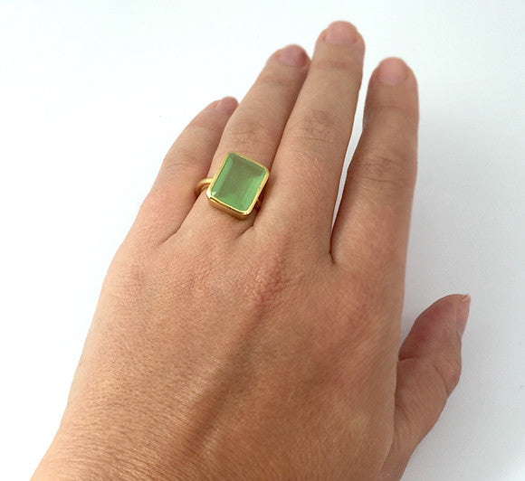 Green Chalcedony rectangle bezel set ring :August Birthstone - Danique ...