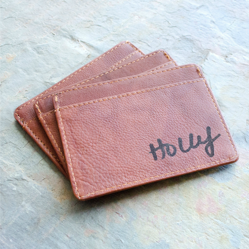 Engraved Slim Leather Cardholder with Monogram or Handwriting - Three ...