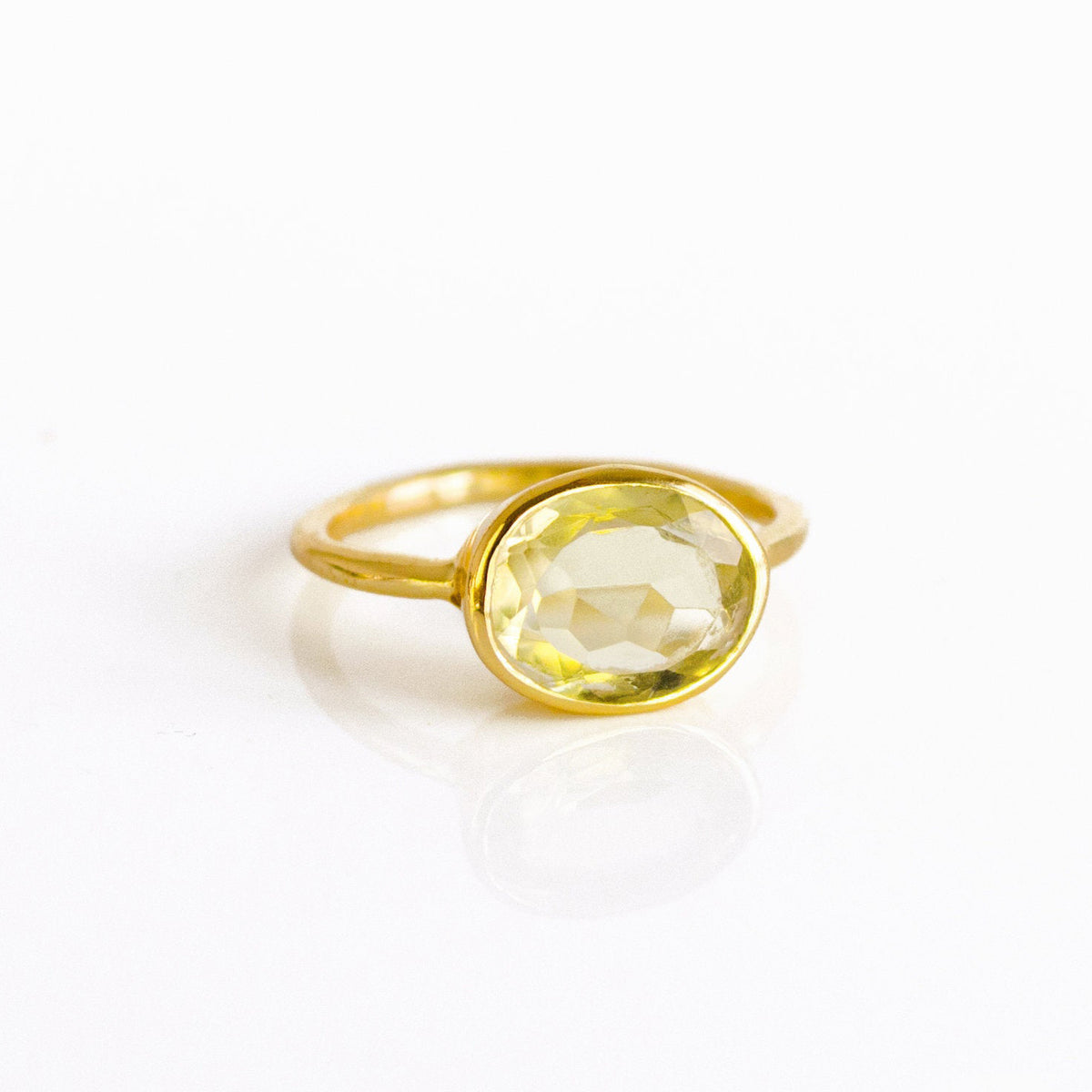 Lemon Quartz Oval Bezel Set Ring - May Birthstone Ring - Danique Jewelry