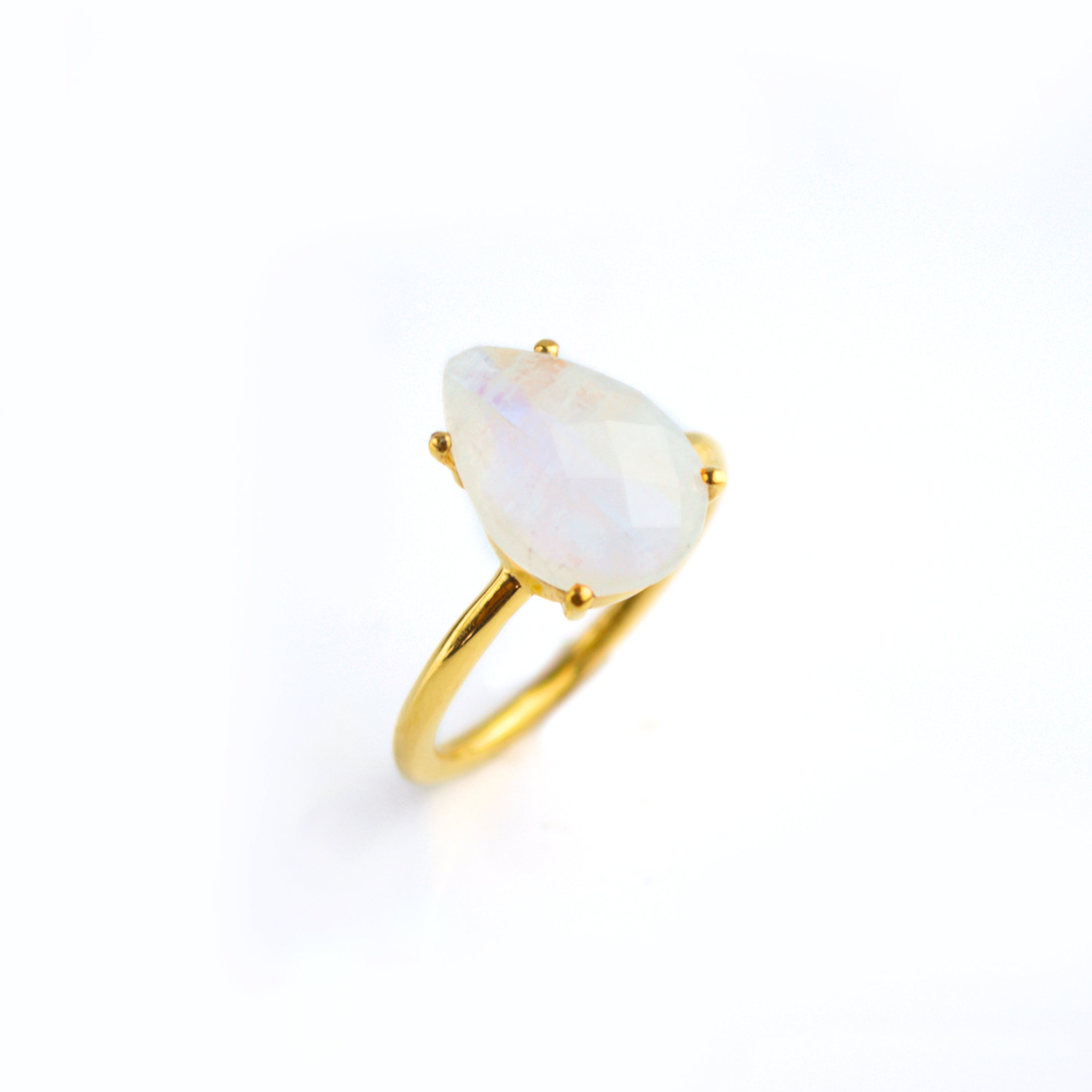 Rainbow Moonstone Teardrop Prong Set Ring • June Birthstone – Danique ...