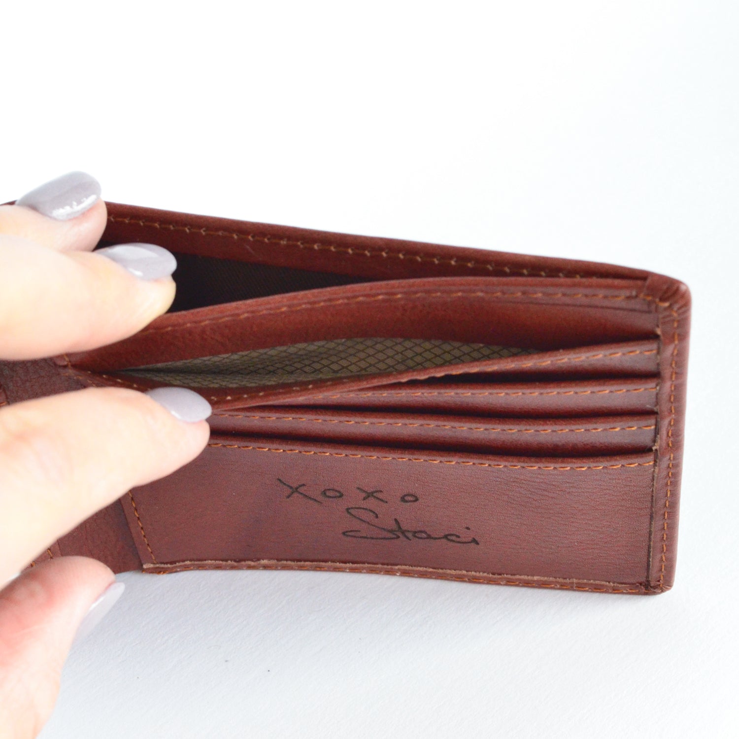 Personalized Leather Wallet with Monogram or Handwriting - Danique Jewelry