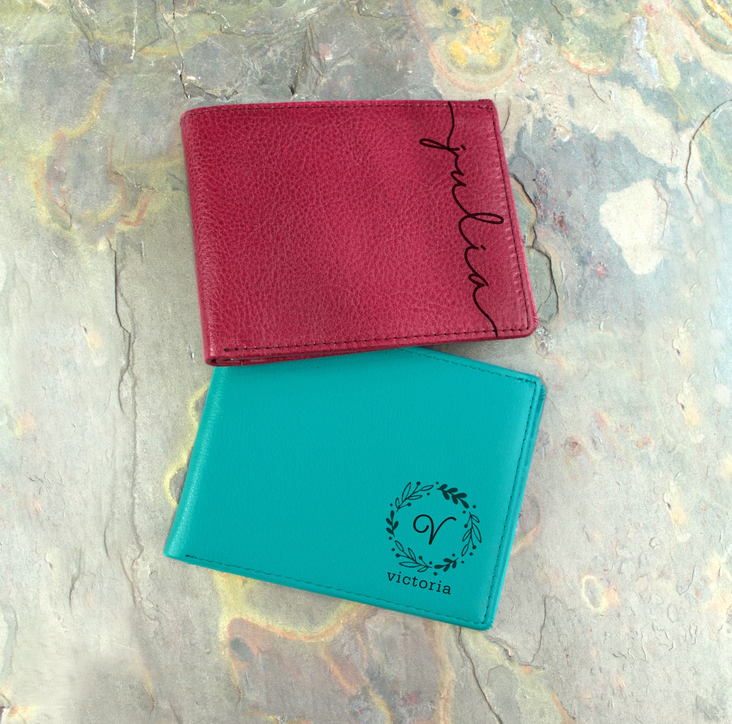 Personalized Leather Wallet with Monogram or Handwriting – Danique Jewelry